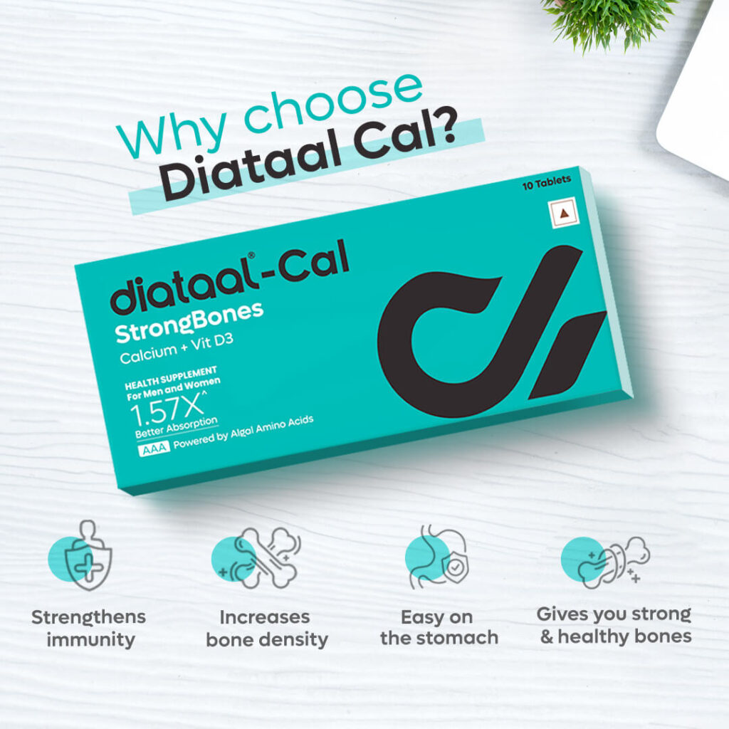 Diataal Cal (pack of 10 tablets) Calcium Supplement for Strong Bones ...